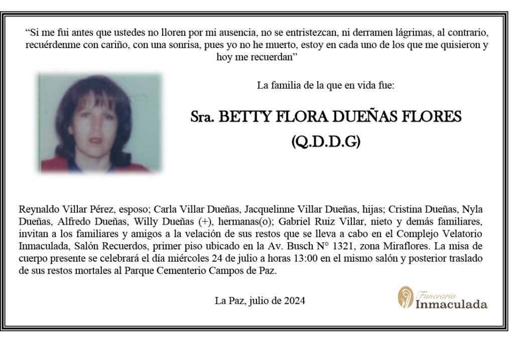 Sra. BETTY FLORA DUEÑAS FLORES - El Diario - Bolivia