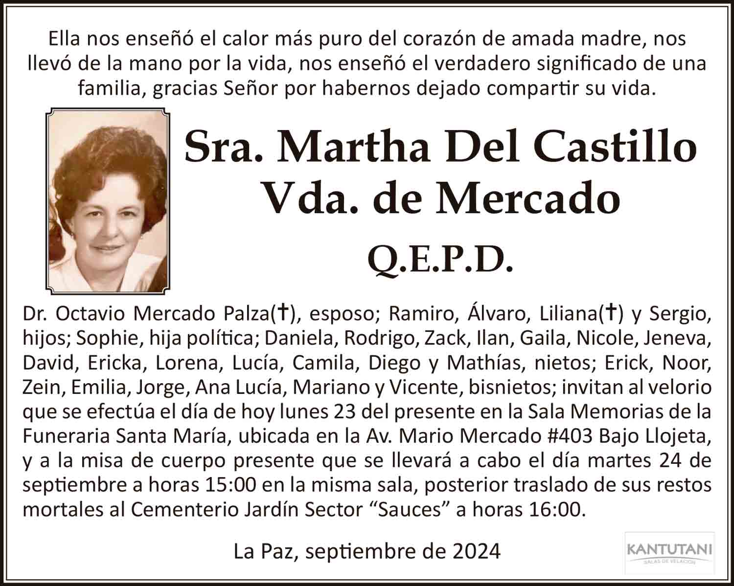 Sra. Martha Del Castillo Vda. de Mercado - El Diario - Bolivia