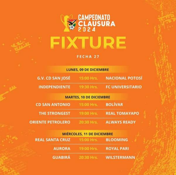 FBF publica fixture del Clausura hasta la fecha 27 - El Diario - Bolivia