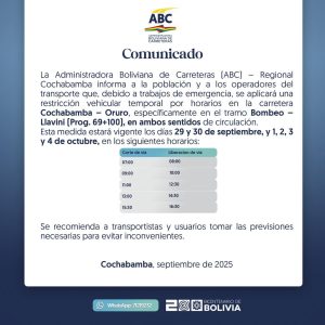 Restringen tránsito en carretera Cochabamba–Oruro por trabajos de ...
